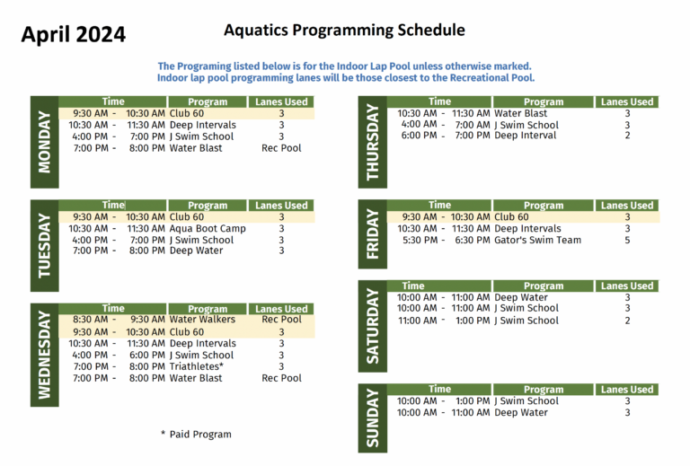 Indoor Pool Schedules | Jewish Community of Louisville