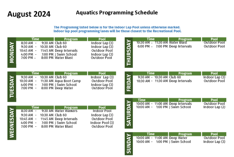 Indoor Pool Schedules | Jewish Community of Louisville